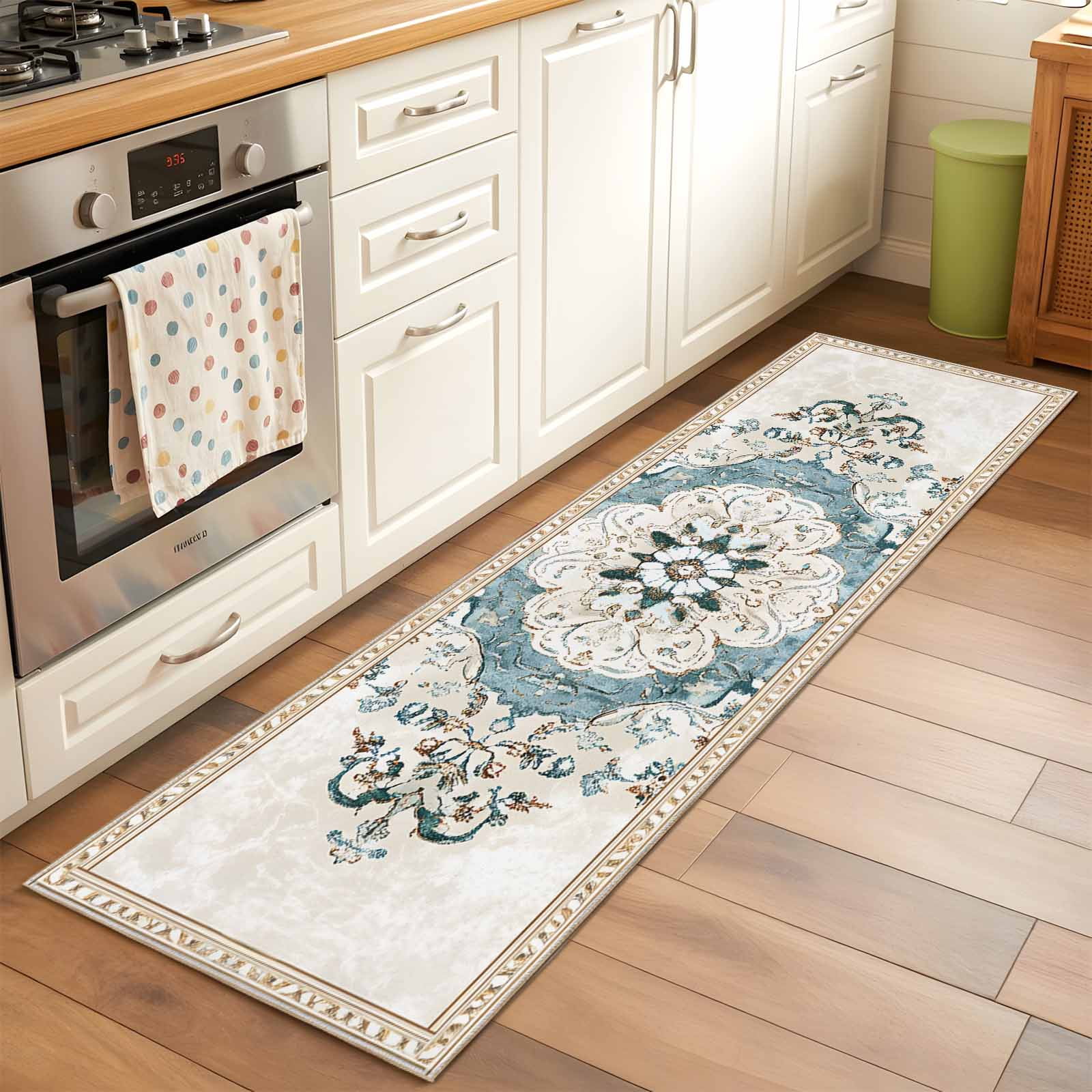 2'x6' Rug Runners for Hallways Kitchen, Blue Boho Floral Non Slip ...