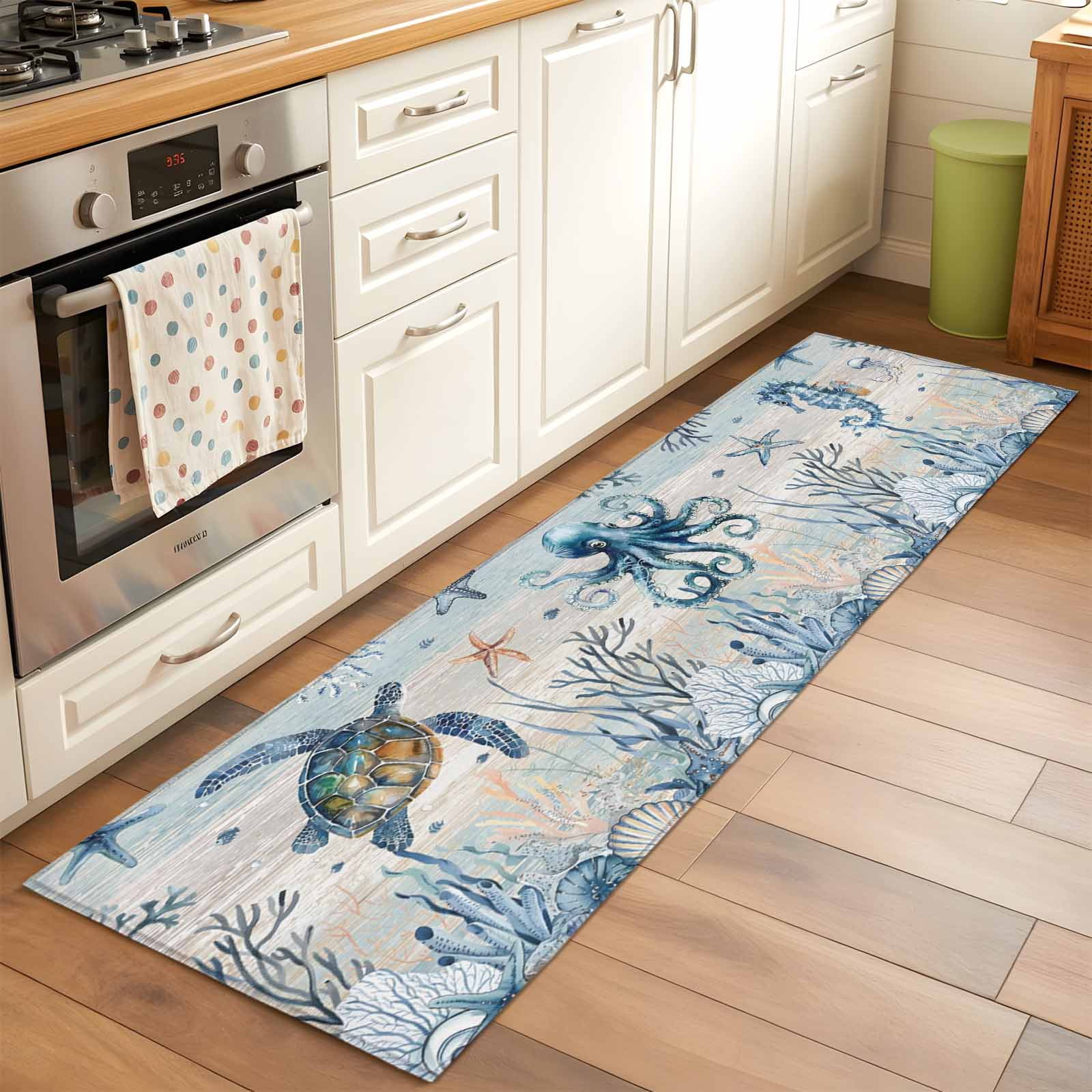 2'x6' Rug Runners for Hallways Kitchen, Blue Coastal Non Slip Entryway ...