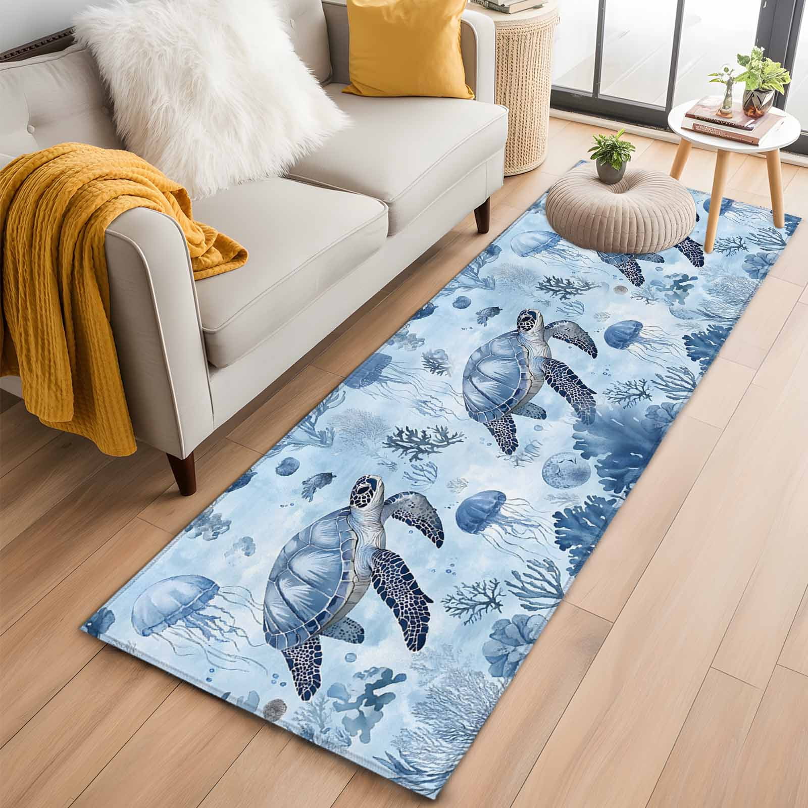 2'x6' Rug Runners for Hallways Kitchen, Blue Coastal Non Slip Entryway ...