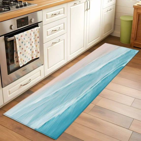 2'x6' Rug Runners for Hallways Kitchen, Blue Coastal Wave Non Slip ...