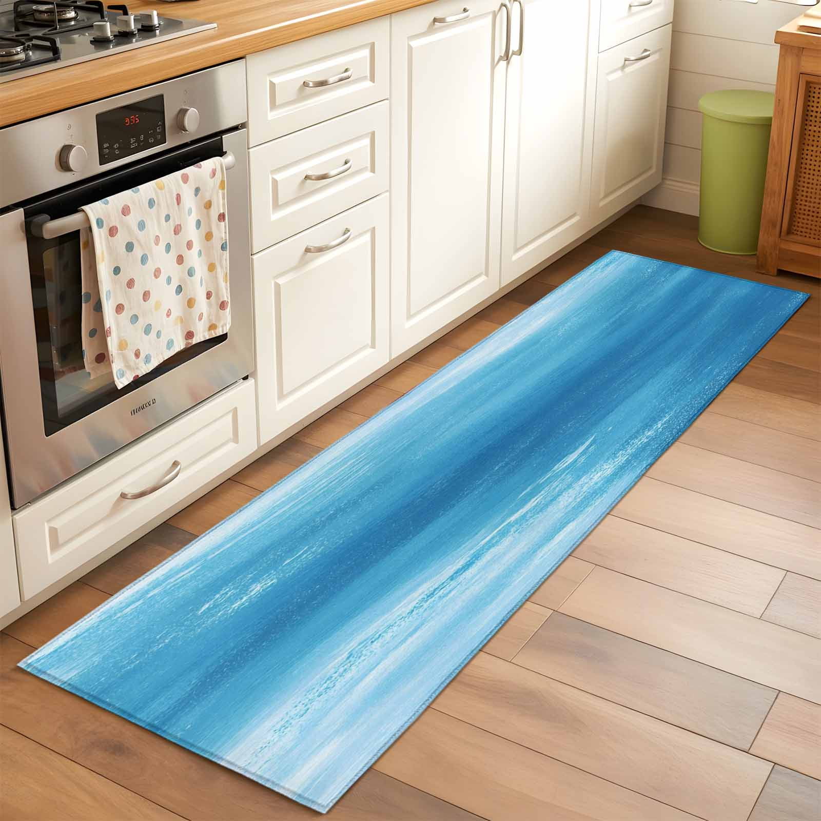2'x6' Rug Runners for Hallways Kitchen, Blue Coastal Wave Non Slip ...