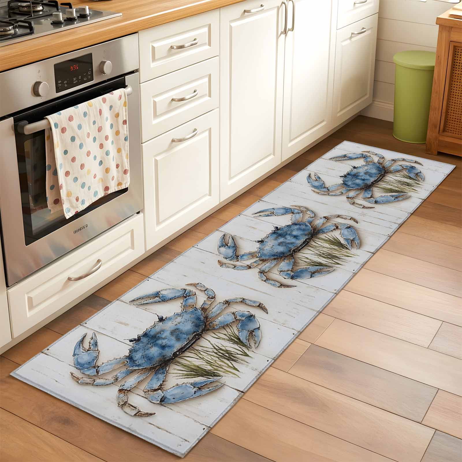 2'x6' Rug Runners for Hallways Kitchen, Blue Crab Coastal Non Slip ...