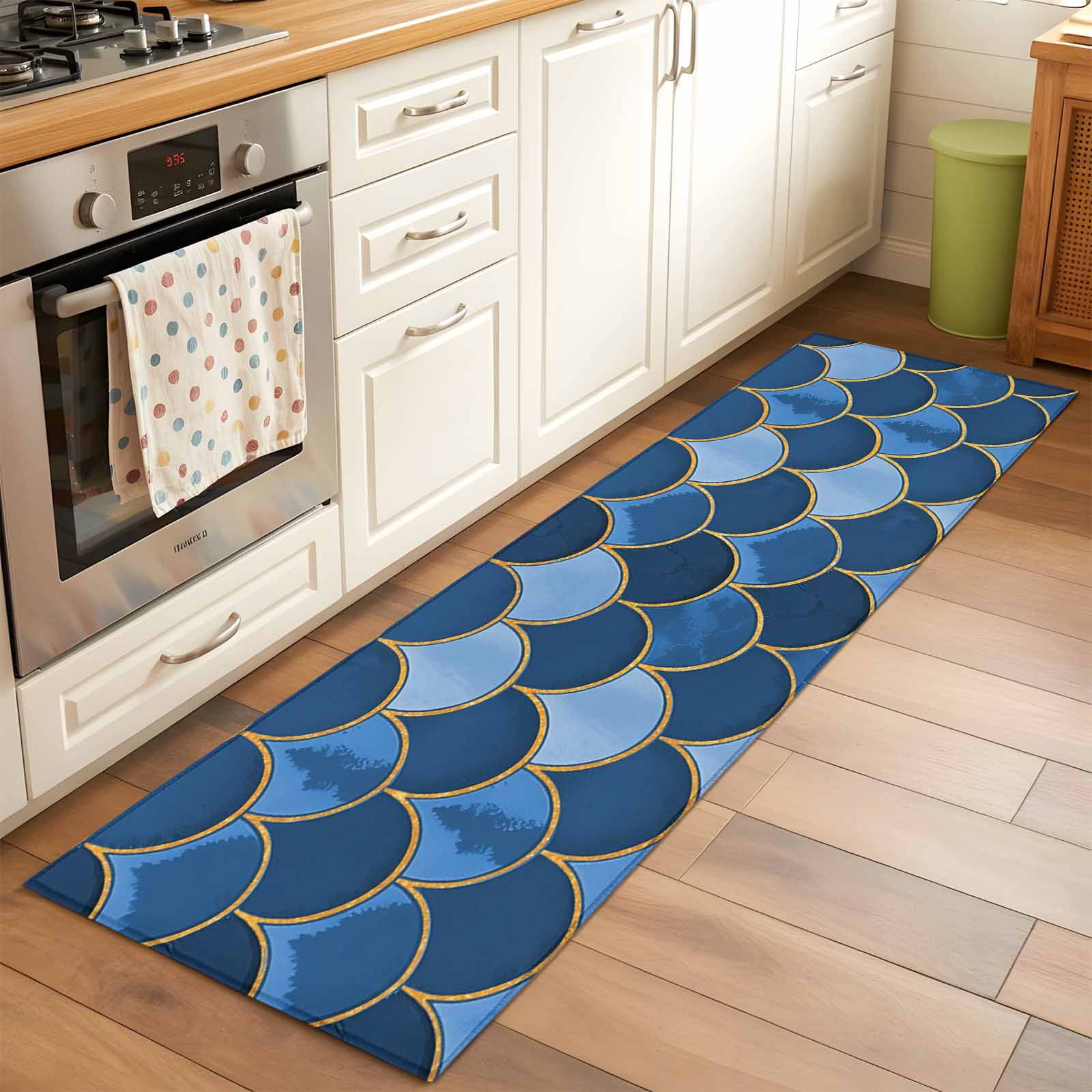 2'x6' Rug Runners for Hallways Kitchen, Blue Fish Scale Non Slip ...