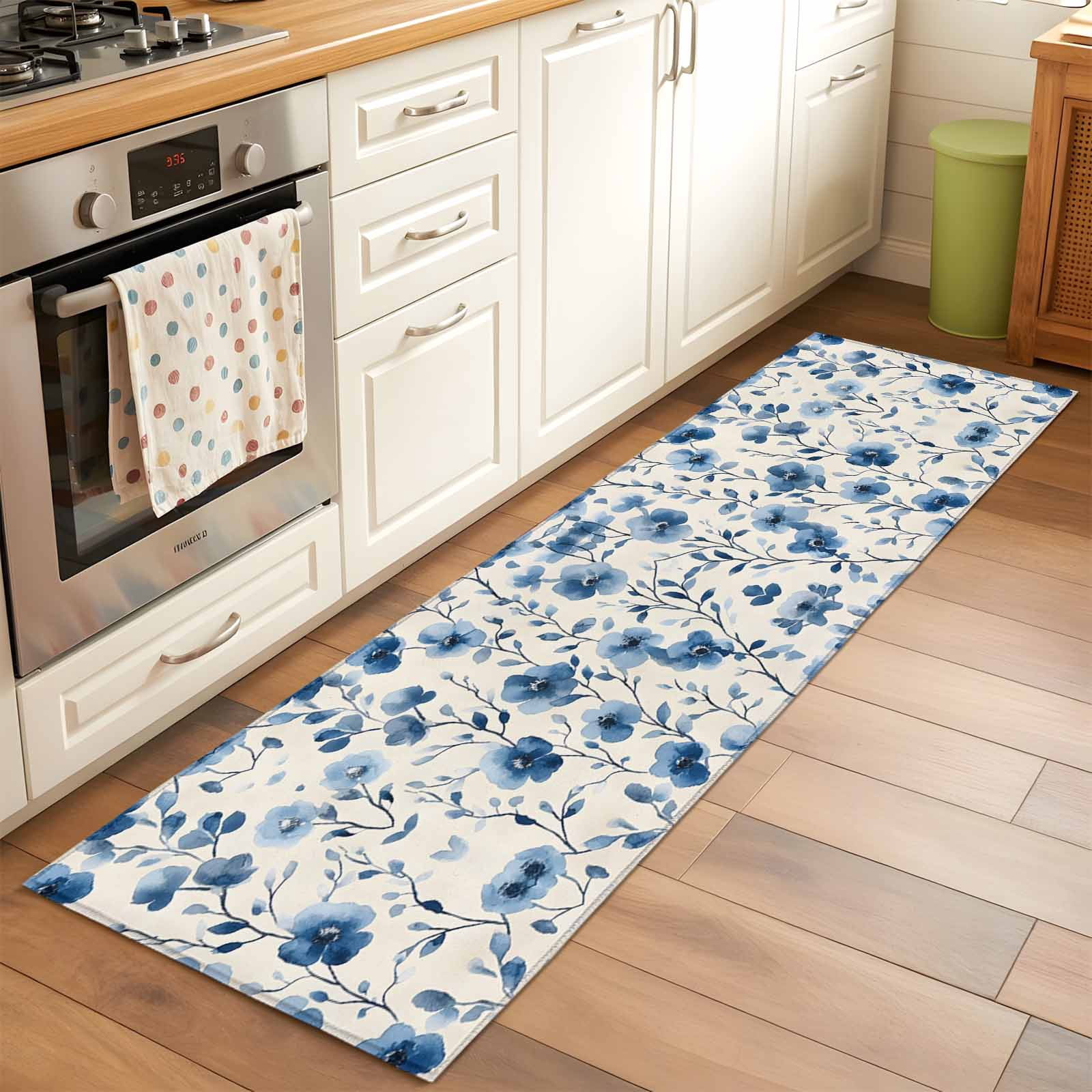 2'x6' Rug Runners for Hallways Kitchen, Blue Flower Non Slip Entryway ...