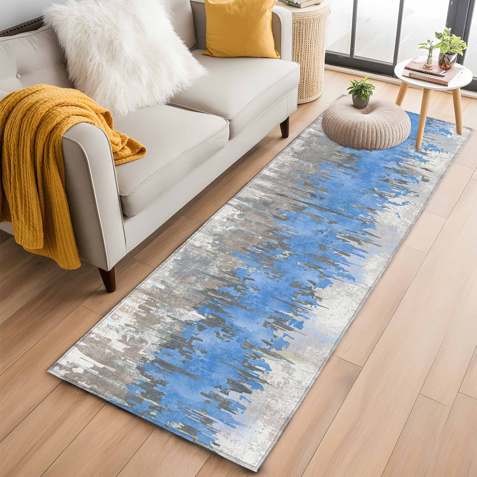 2'x6' Rug Runners for Hallways Kitchen, Blue Grey Abstract Non Slip ...