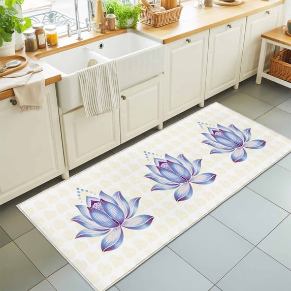 2'x6' Rug Runners for Hallways Kitchen, Blue Lotus Flowers Non Slip ...