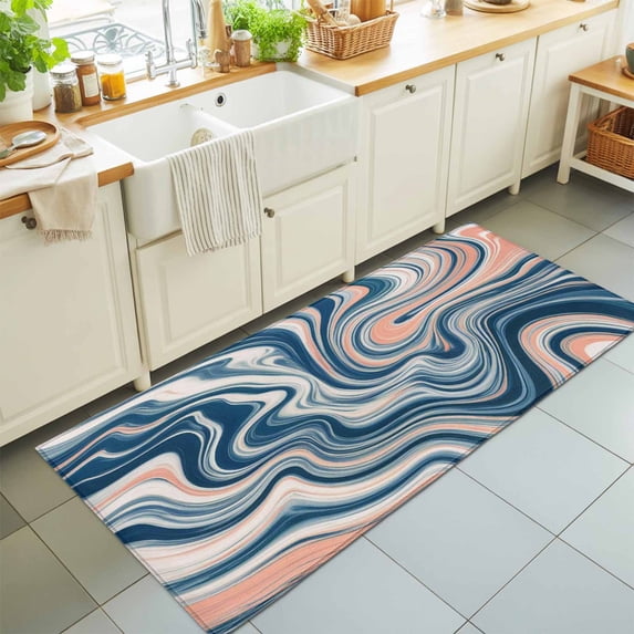 2'x6' Rug Runners for Hallways Kitchen, Blue Pink Marble Non Slip ...