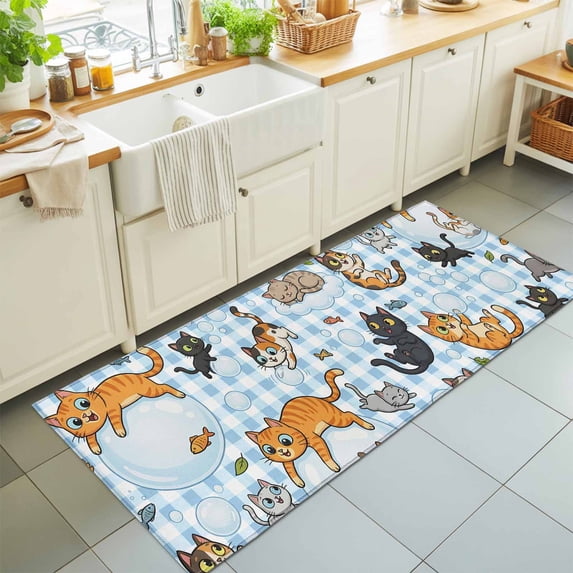 2'x6' Rug Runners for Hallways Kitchen, Blue Plaid Cat Non Slip ...