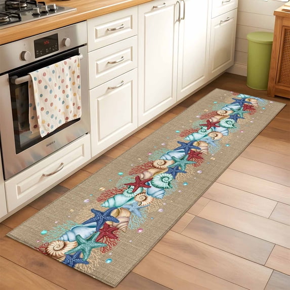 2'x6' Rug Runners for Hallways Kitchen, Blue Starfish Conch Non Slip ...