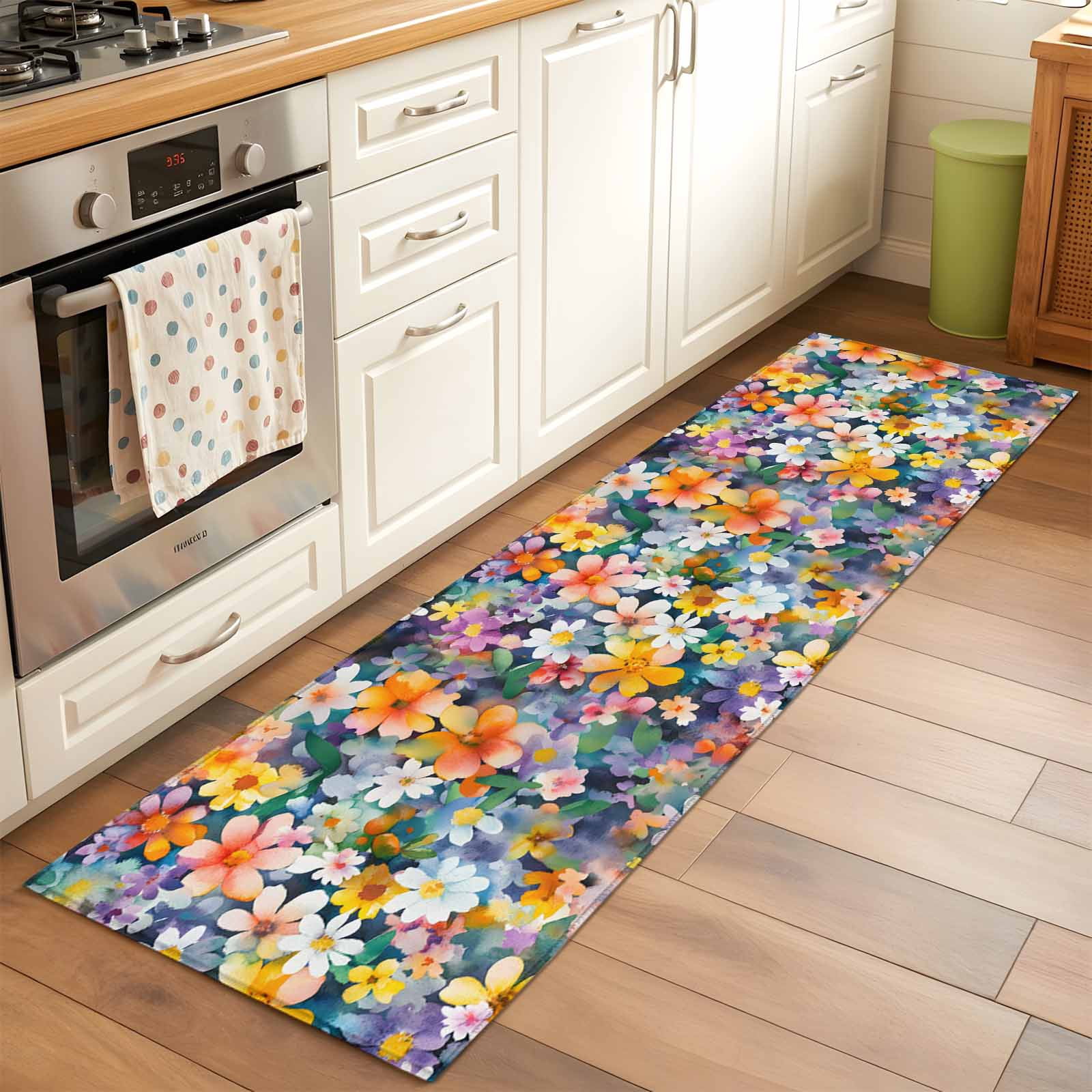 2'x6' Rug Runners for Hallways Kitchen, Blue Yellow Flowers Non Slip ...