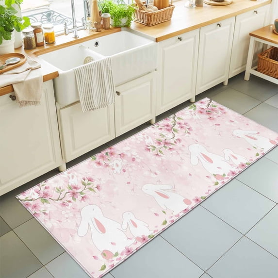 2'x6' Rug Runners for Hallways Kitchen, Cherry Blossom Bunny Non Slip ...
