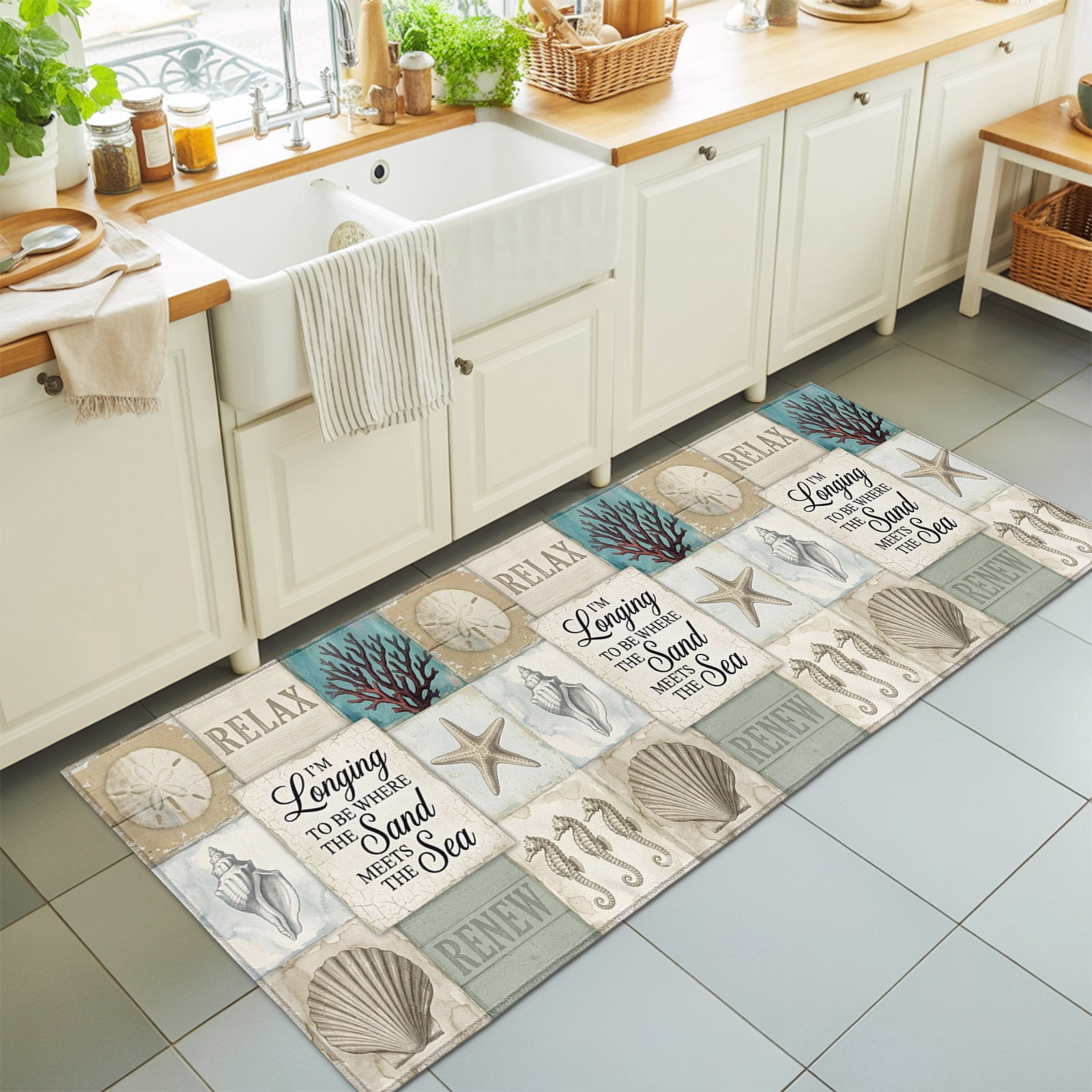 2'x6' Rug Runners for Hallways Kitchen, Coastal Marine Non Slip ...