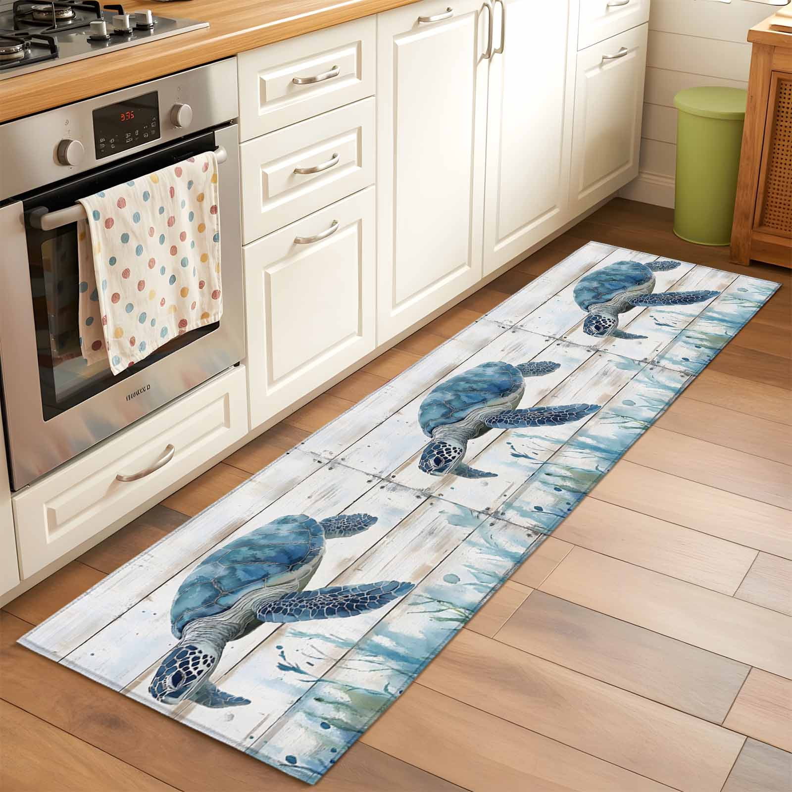 2'x6' Rug Runners for Hallways Kitchen, Coastal Sea Turtle Blue Non ...
