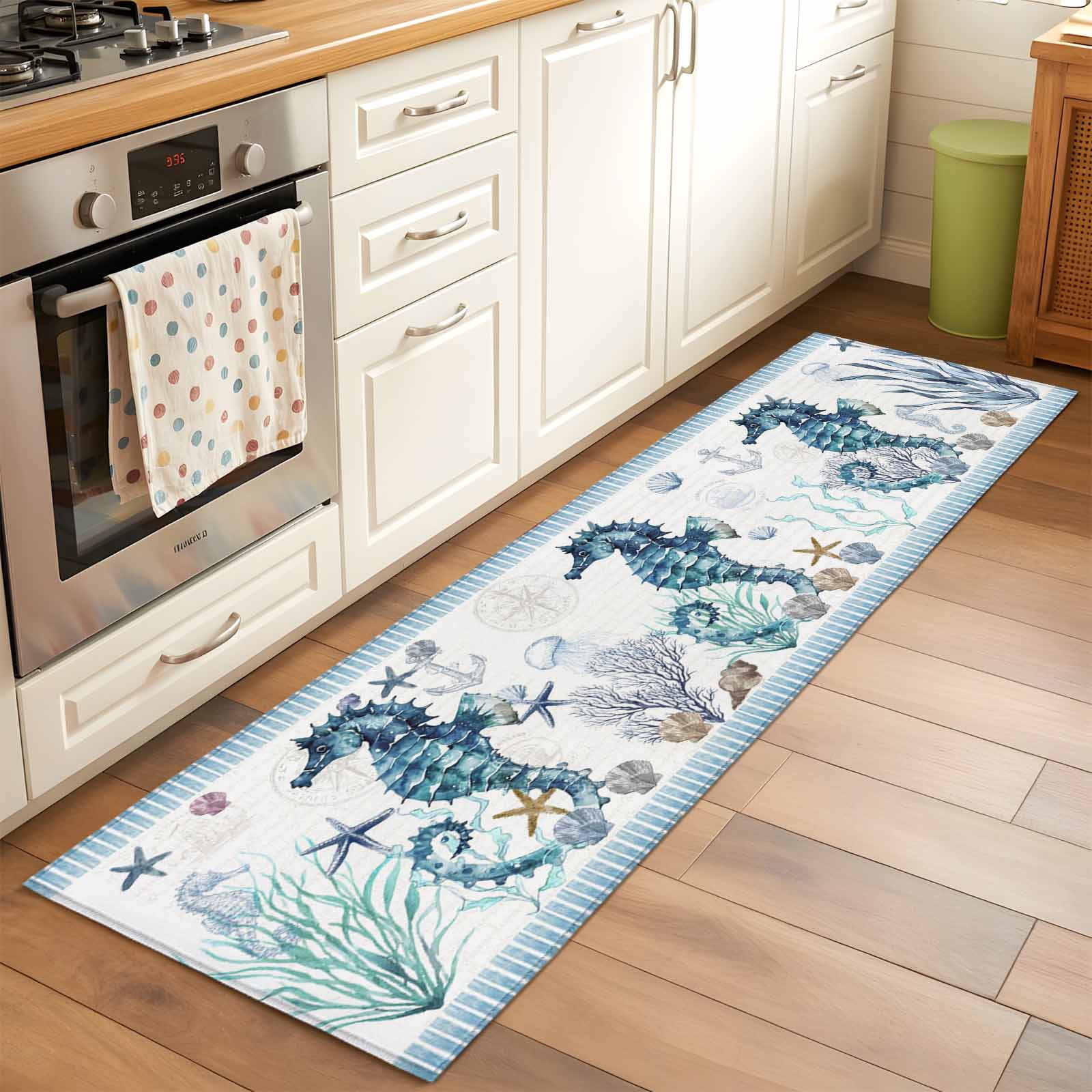 2'x6' Rug Runners for Hallways Kitchen, Coastal Seahorse Non Slip ...