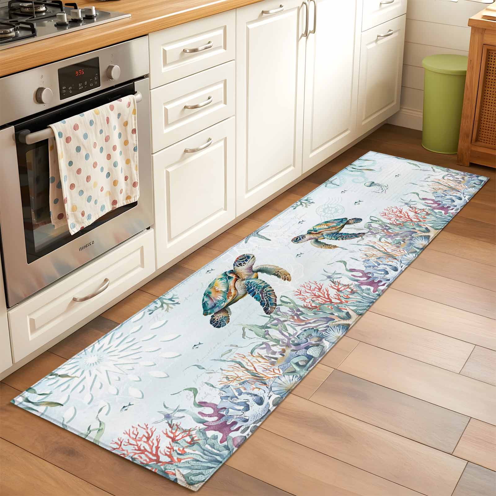 2'x6' Rug Runners for Hallways Kitchen, Coastal Turtle Non Slip ...
