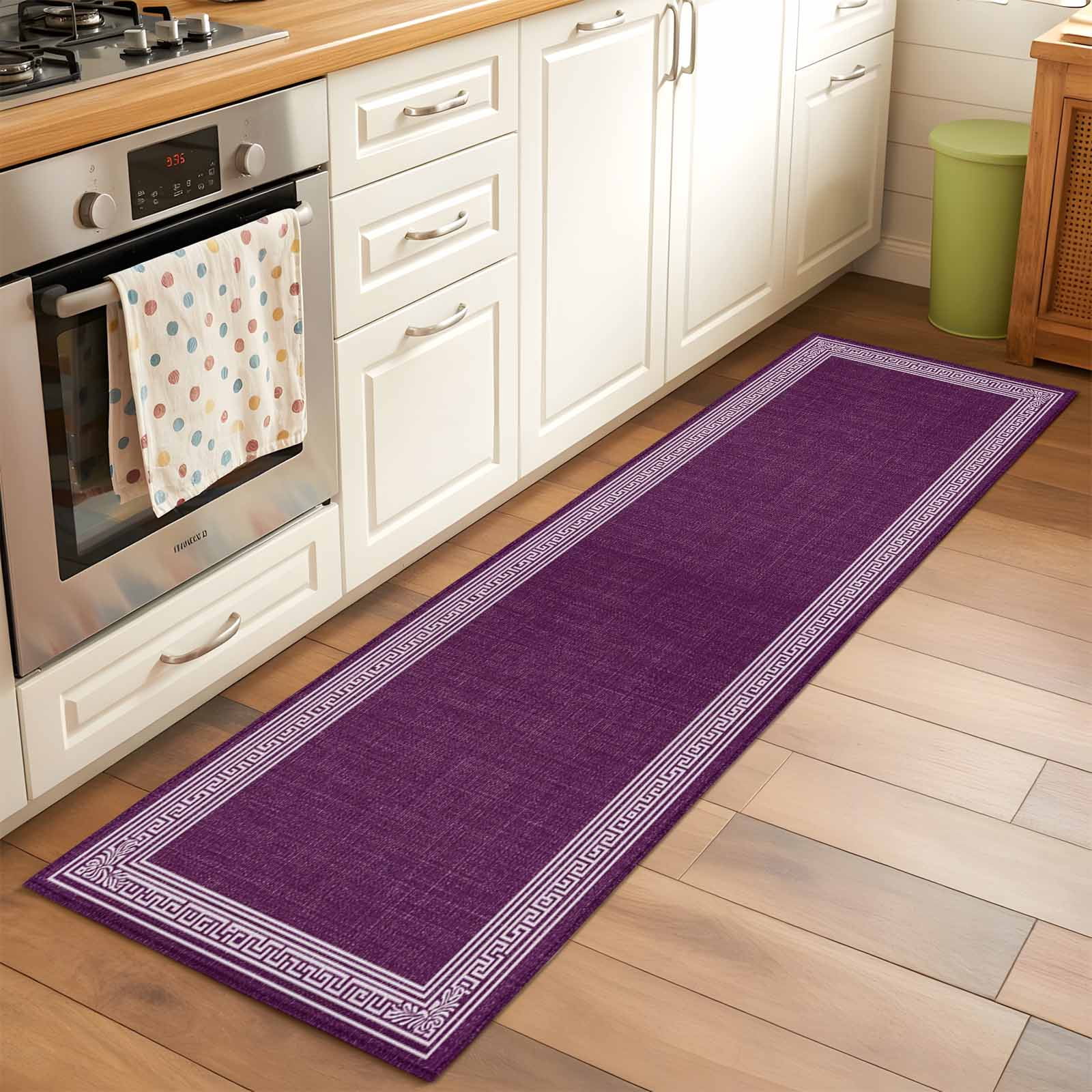 2'x6' Rug Runners for Hallways Kitchen, Dark Purple Retro Greek Key Non ...