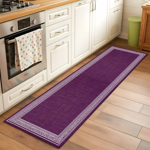 2'x6' Rug Runners for Hallways Kitchen, Dark Purple Retro Greek Key Non ...