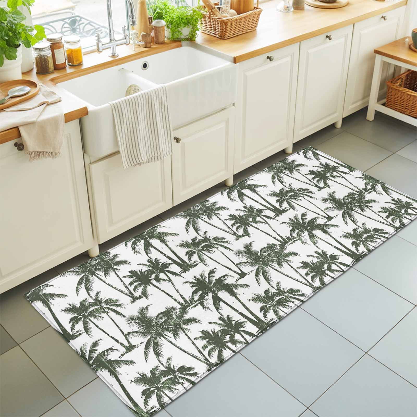 2'x6' Rug Runners for Hallways Kitchen, Dark Sage Green Palm Tree Non ...