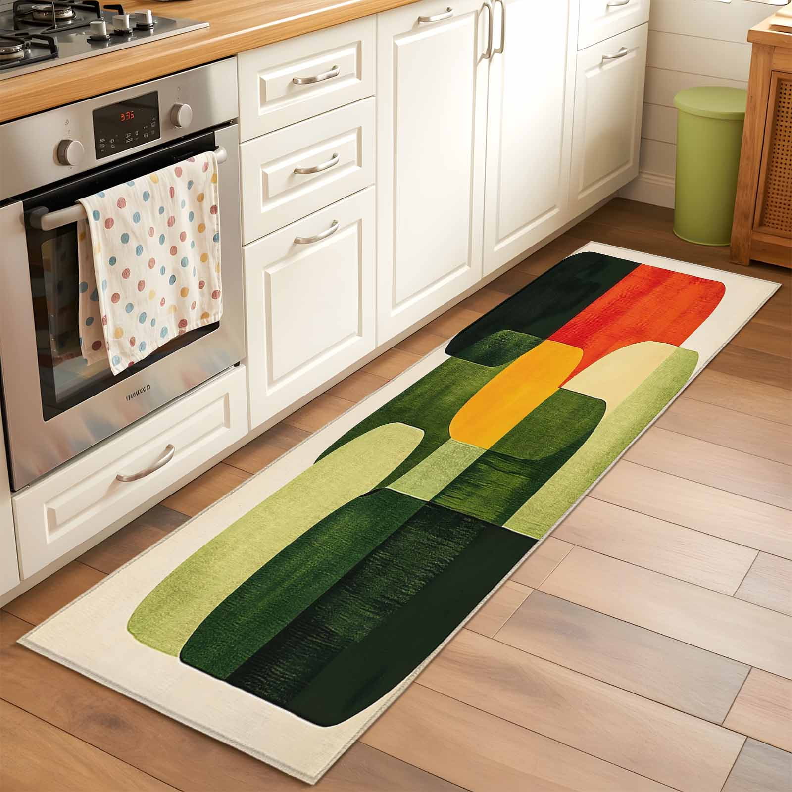 2'x6' Rug Runners for Hallways Kitchen, Green Geometric Non Slip ...
