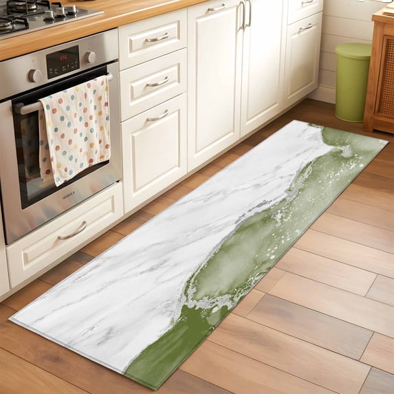 2'x6' Rug Runners for Hallways Kitchen, Green Marble Crack Non Slip ...