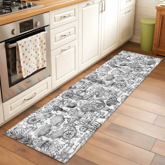 2'x6' Rug Runners for Hallways Kitchen, Grey Shell Starfish Coastal Non ...