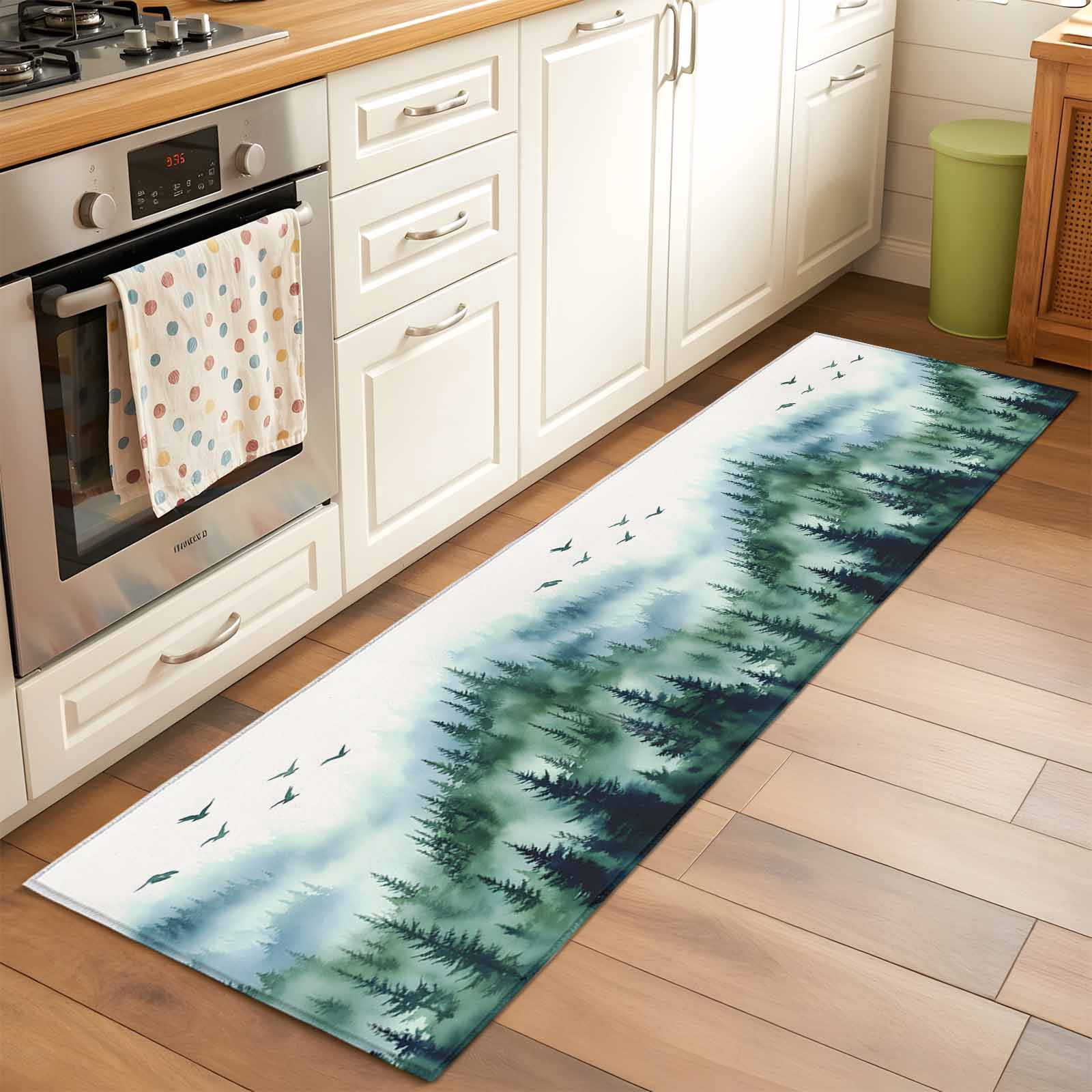2'x6' Rug Runners for Hallways Kitchen, Ink Green Ombre Tree Non Slip ...