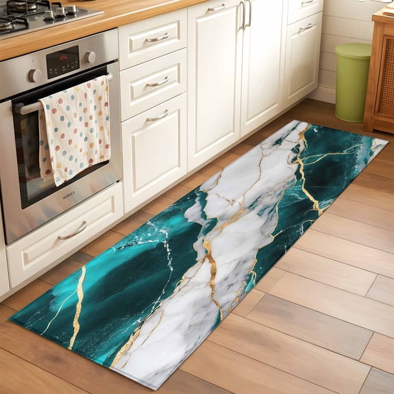 2'x6' Rug Runners for Hallways Kitchen, Marble Turquoise Non Slip ...