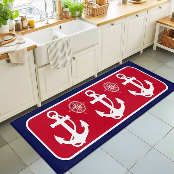 2'x6' Rug Runners for Hallways Kitchen, Nautical Anchor Non Slip ...