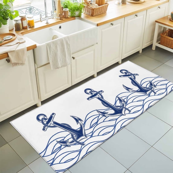 2'x6' Rug Runners for Hallways Kitchen, Navy Blue Anchor Non Slip ...