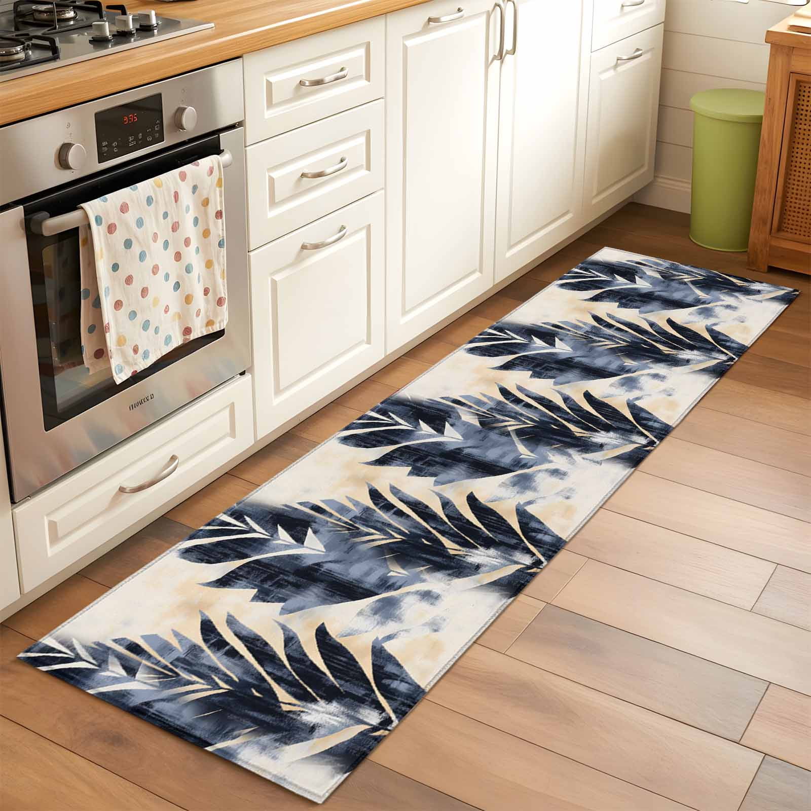 2'x6' Rug Runners for Hallways Kitchen, Navy Blue Botanical Non Slip ...