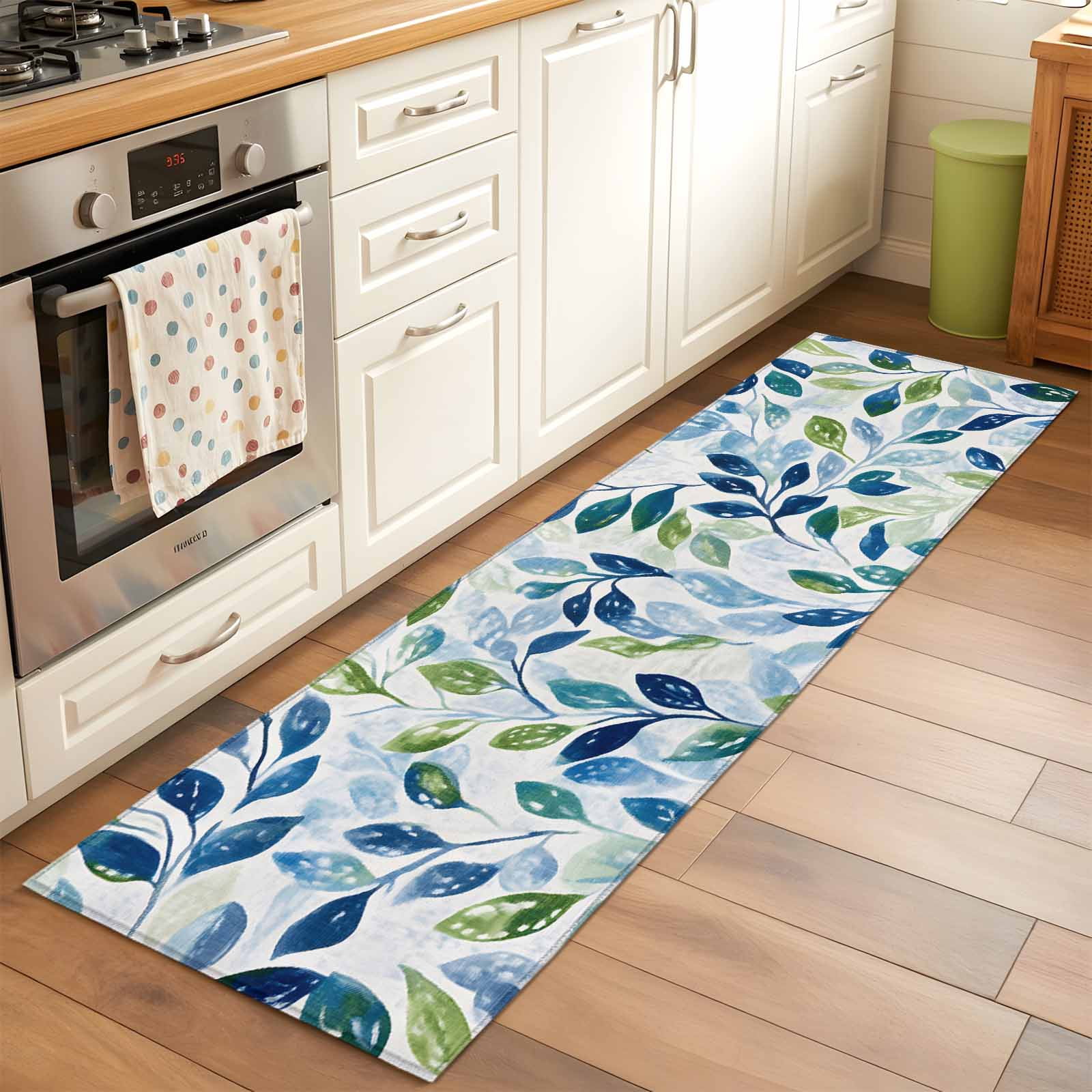 2'x6' Rug Runners for Hallways Kitchen, Navy Blue Leaves Non Slip ...