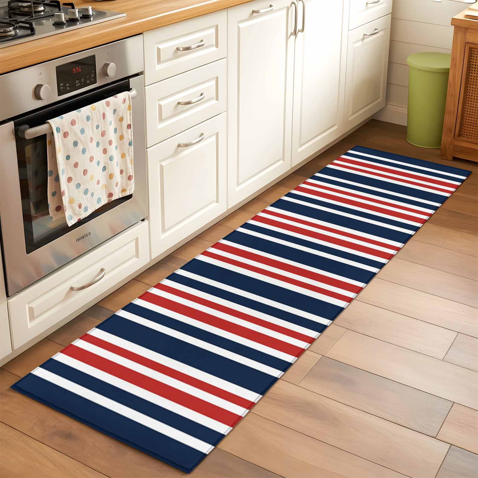 2'x6' Rug Runners for Hallways Kitchen, Navy Blue Red Striped Non Slip ...