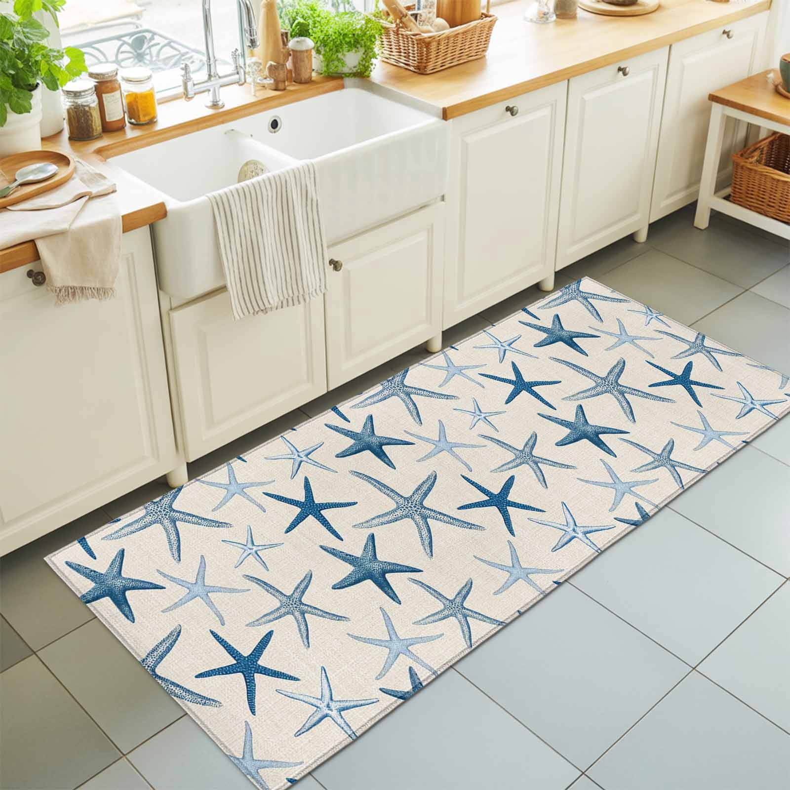 2'x6' Rug Runners for Hallways Kitchen, Navy Blue Starfish Non Slip ...