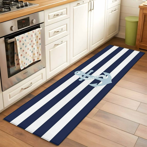2'x6' Rug Runners for Hallways Kitchen, Navy Blue Striped Non Slip ...