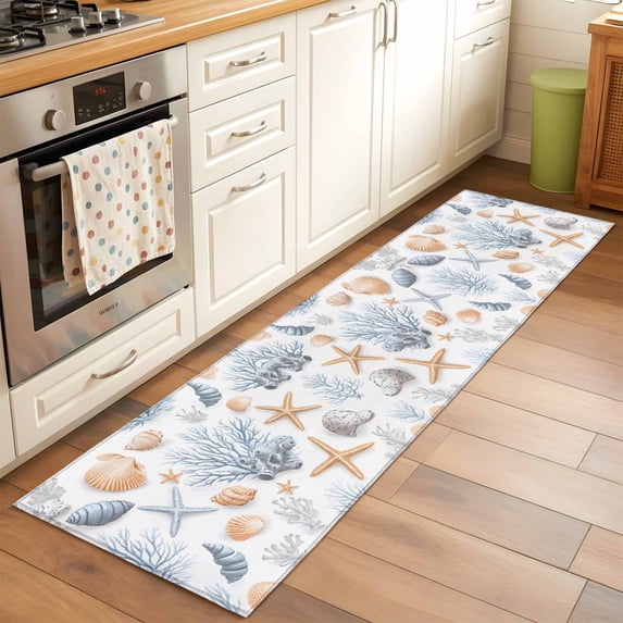2'x6' Rug Runners for Hallways Kitchen, Orange Blue Coastal Non Slip ...