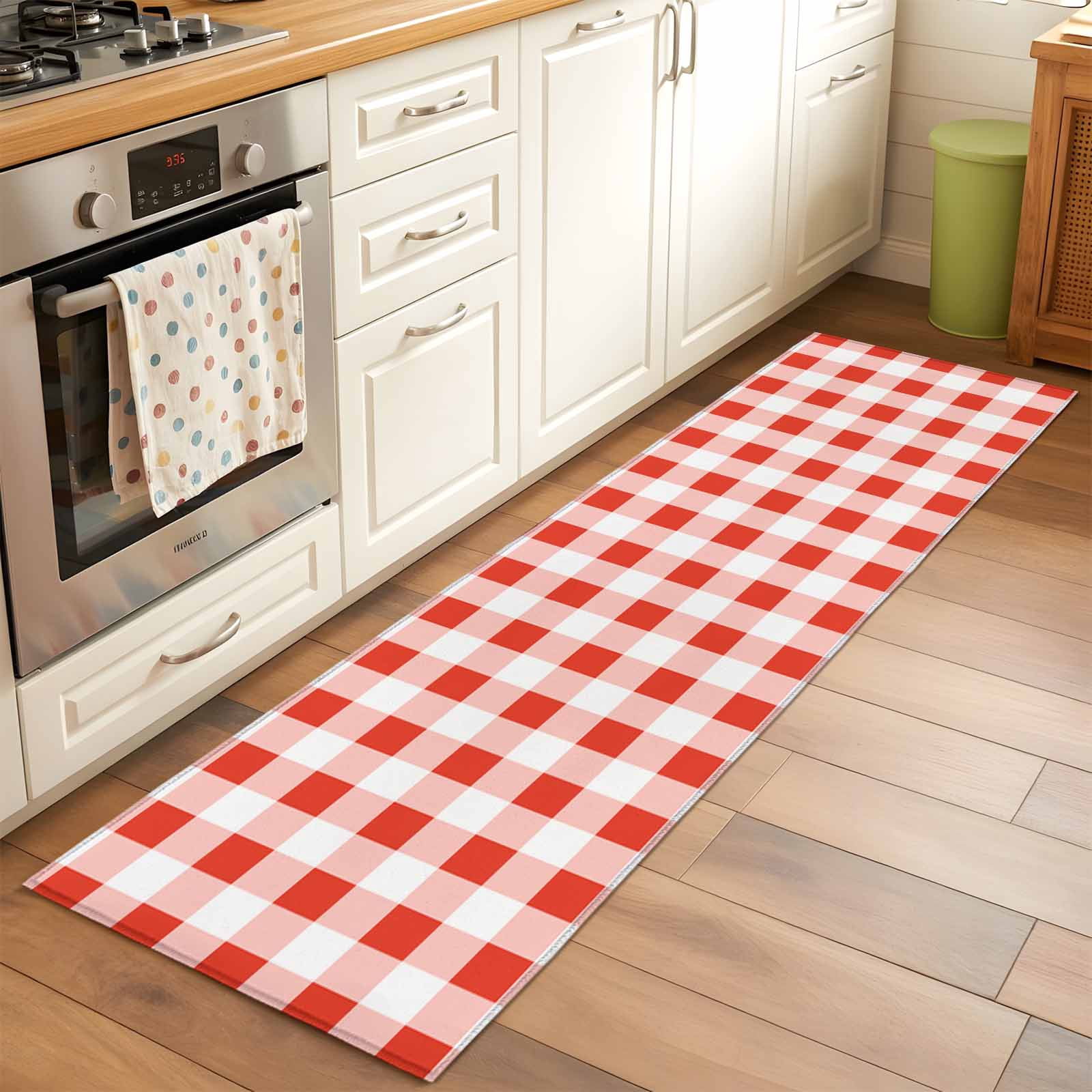 2'x6' Rug Runners for Hallways Kitchen, Orange Red Checkered Non Slip ...
