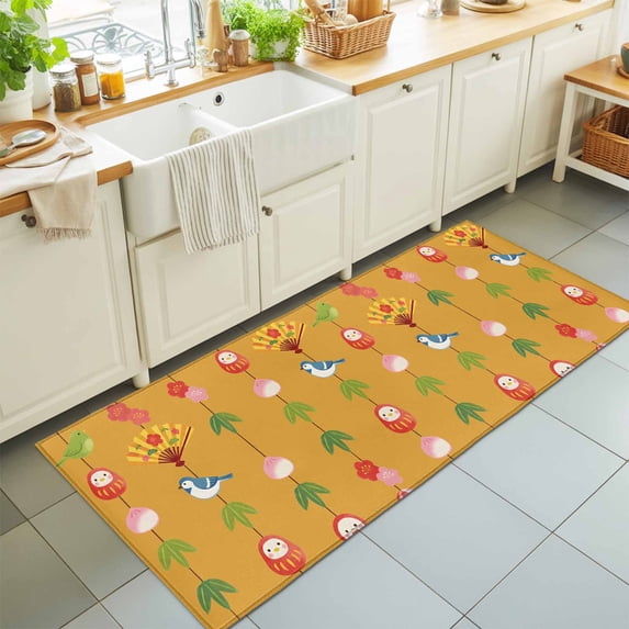 2'x6' Rug Runners for Hallways Kitchen, Orange Spring Floral Non Slip ...