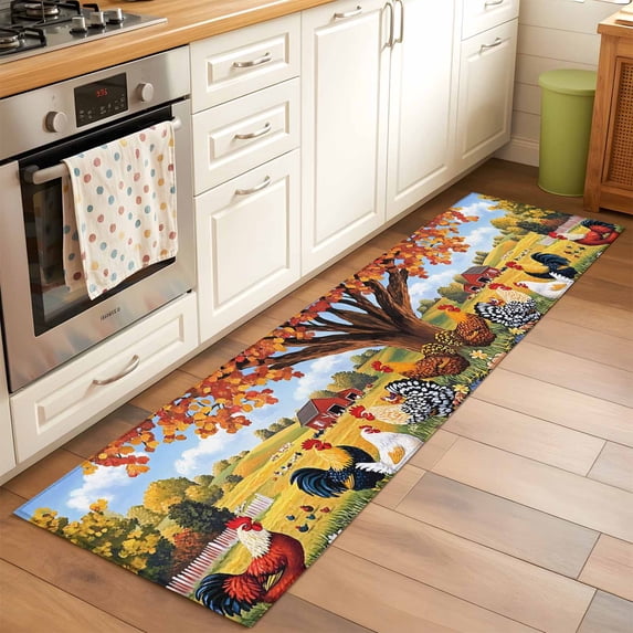 2'x6' Rug Runners for Hallways Kitchen, Orange Vintage Rooster Non Slip ...