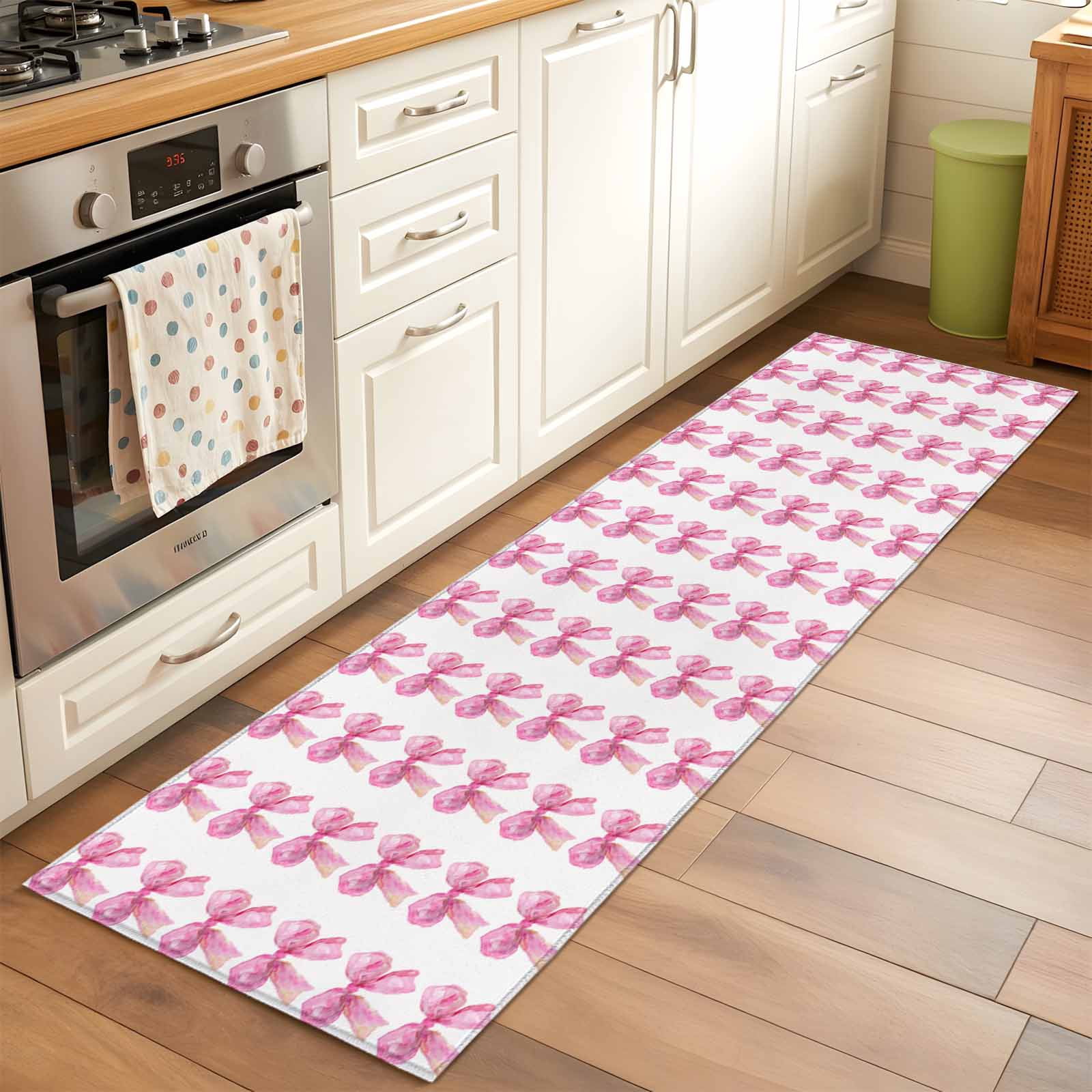 2'x6' Rug Runners for Hallways Kitchen, Pink Bow Ribbon Non Slip ...