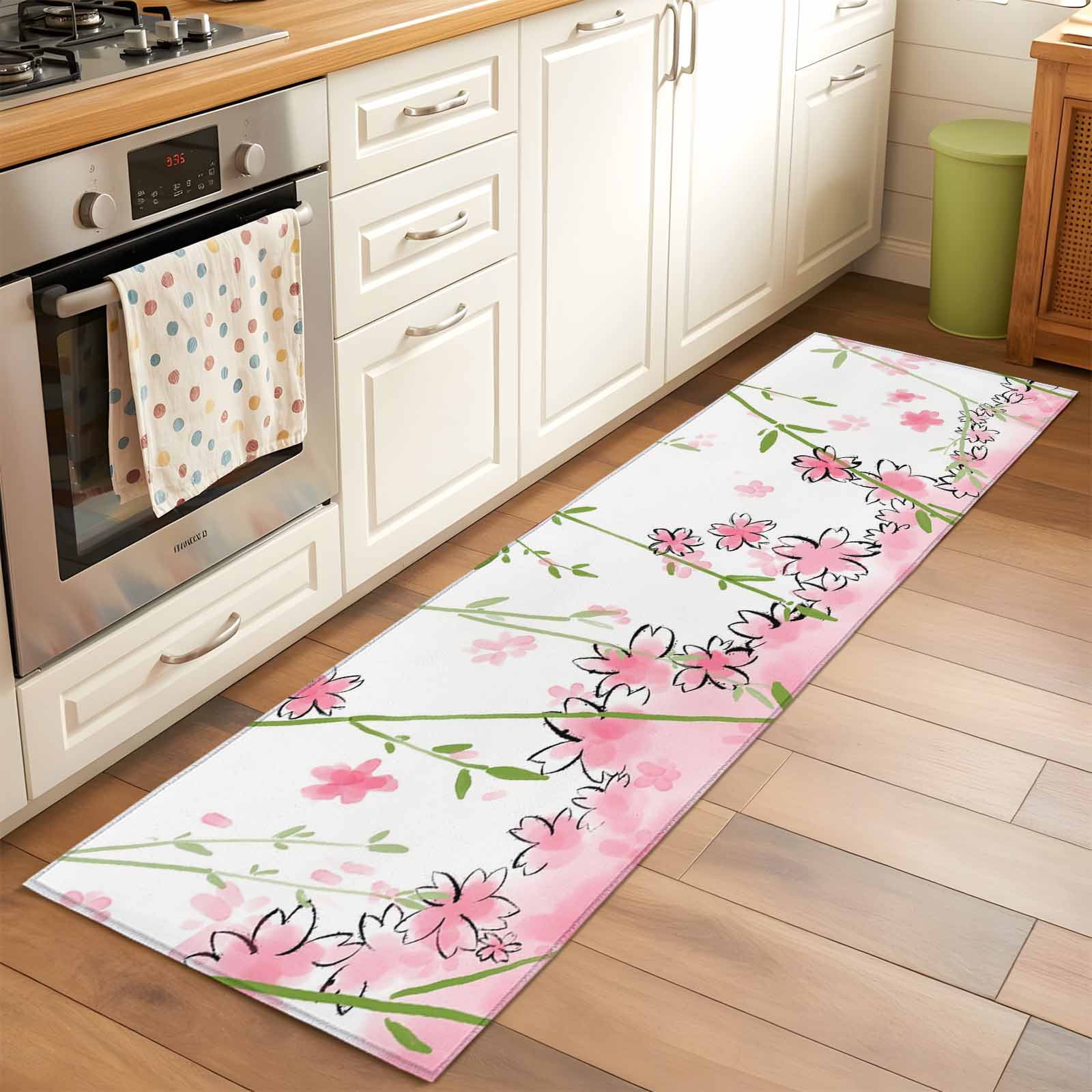 2'x6' Rug Runners for Hallways Kitchen, Pink Flowers Non Slip Entryway ...