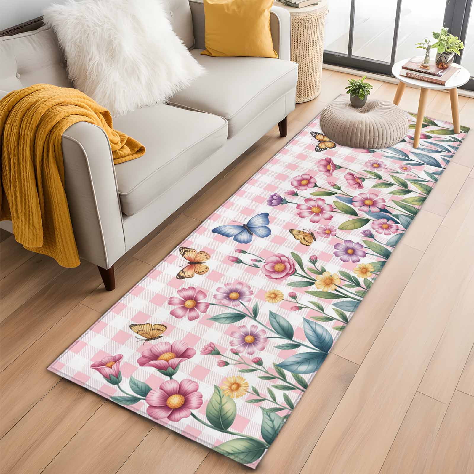 2'x6' Rug Runners for Hallways Kitchen, Pink Flowers Non Slip Entryway ...