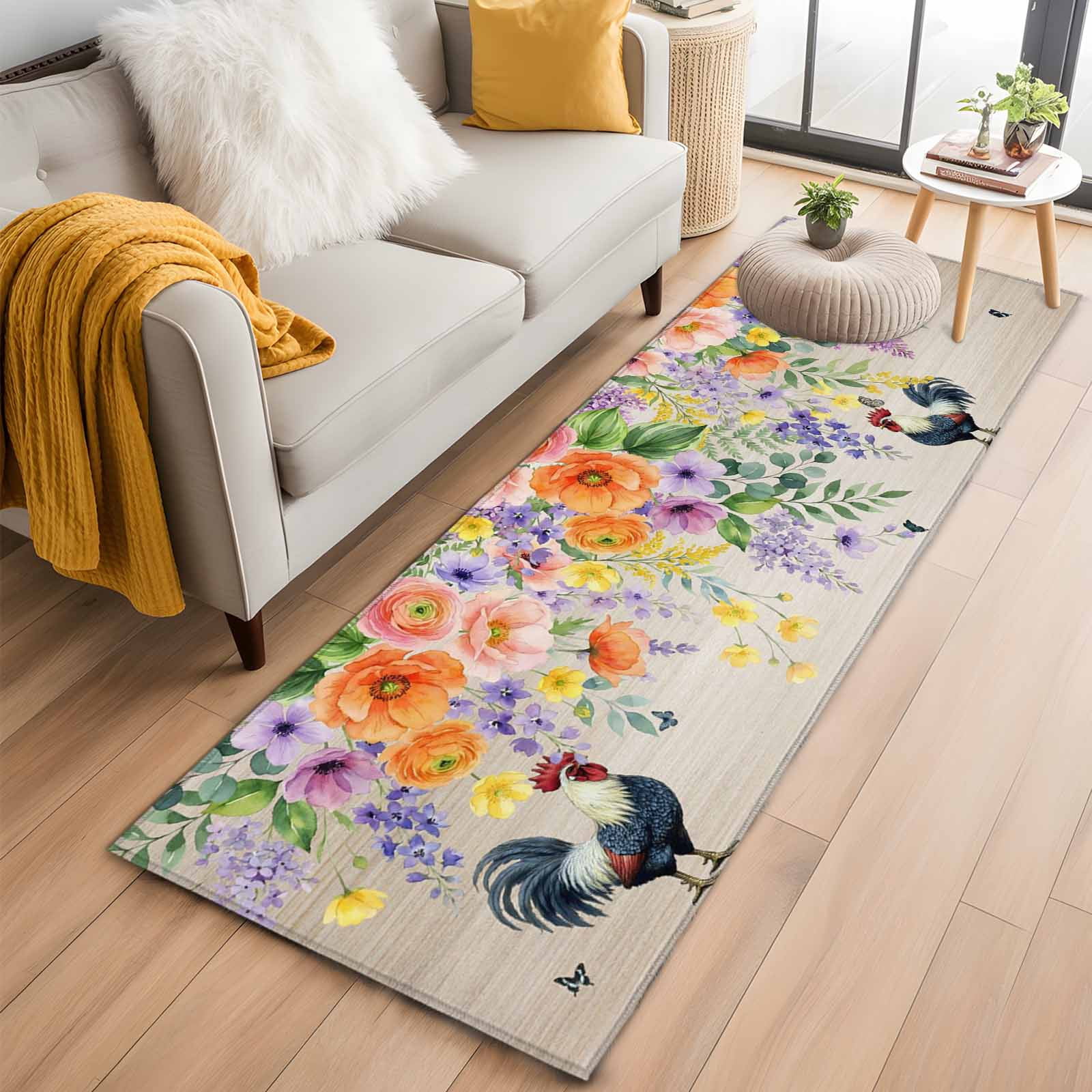 2'x6' Rug Runners for Hallways Kitchen, Pink Orange Flowers Non Slip ...