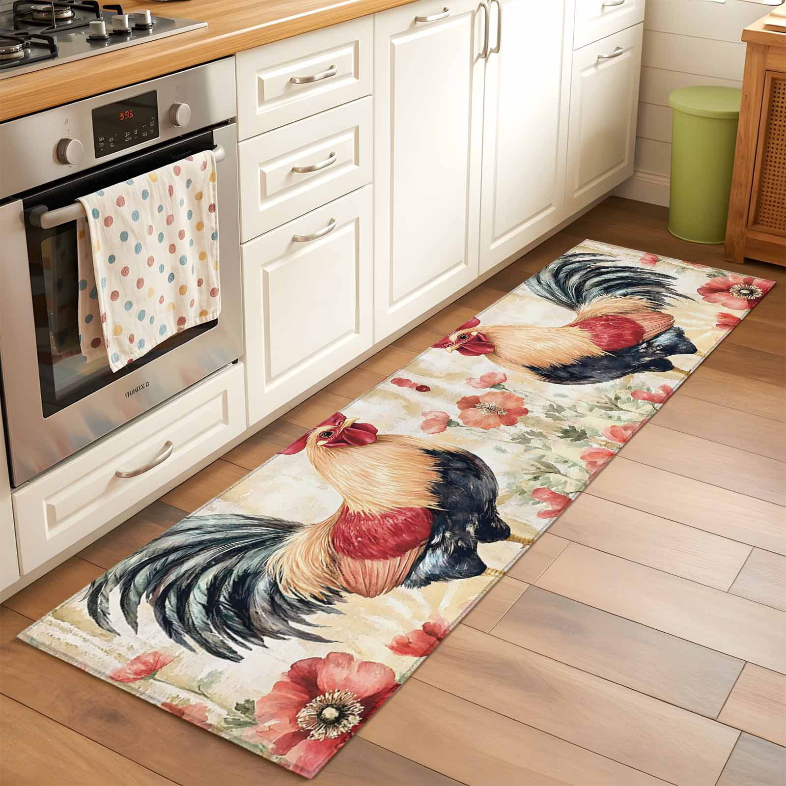 2'x6' Rug Runners for Hallways Kitchen, Pink Vintage Rooster Non Slip ...