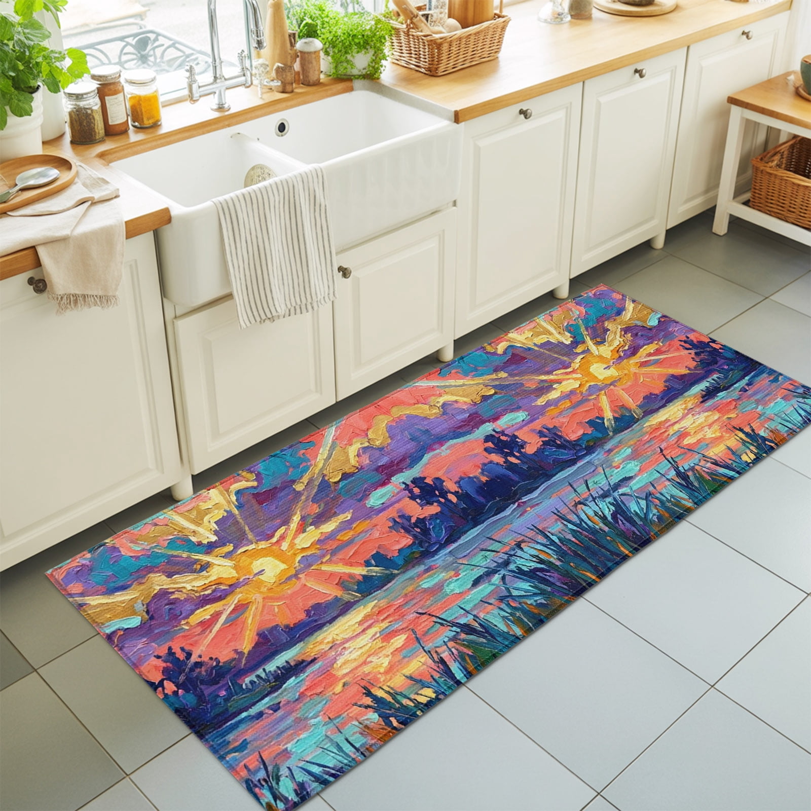 2'x6' Rug Runners for Hallways Kitchen, Purple Red Sunset Non Slip ...