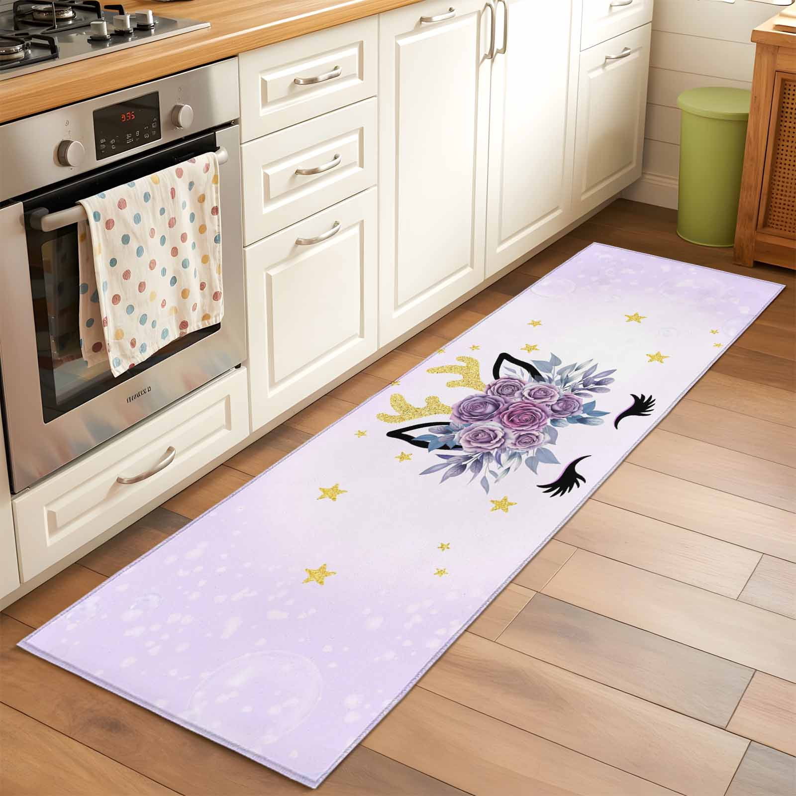 2'x6' Rug Runners for Hallways Kitchen, Purple Rose Antlers Non Slip ...