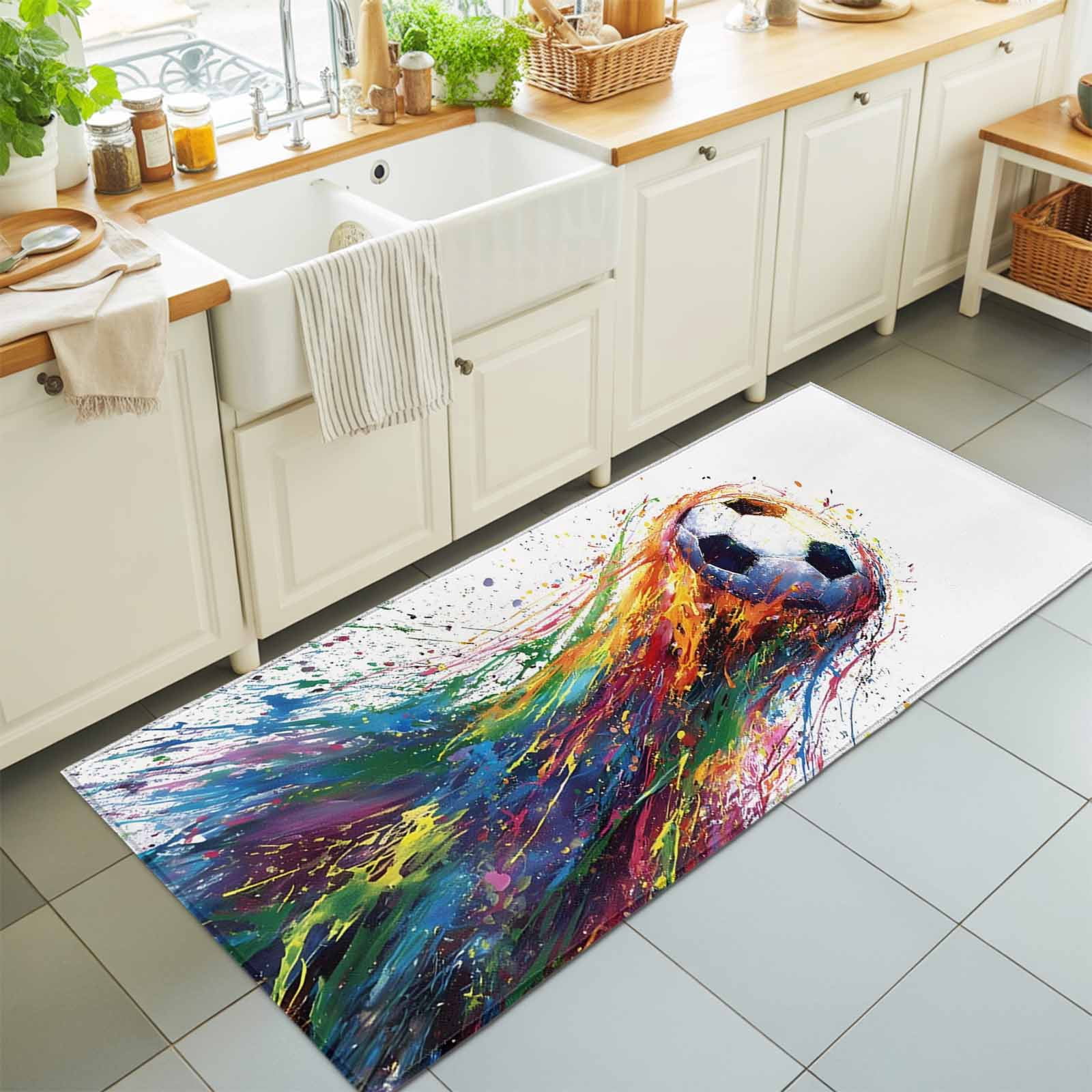 2'x6' Rug Runners for Hallways Kitchen, Rainbow Soccer Non Slip ...