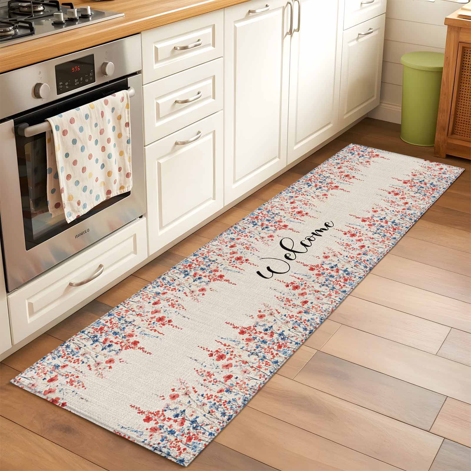 2'x6' Rug Runners for Hallways Kitchen, Red Blue Spring Floral Non Slip ...