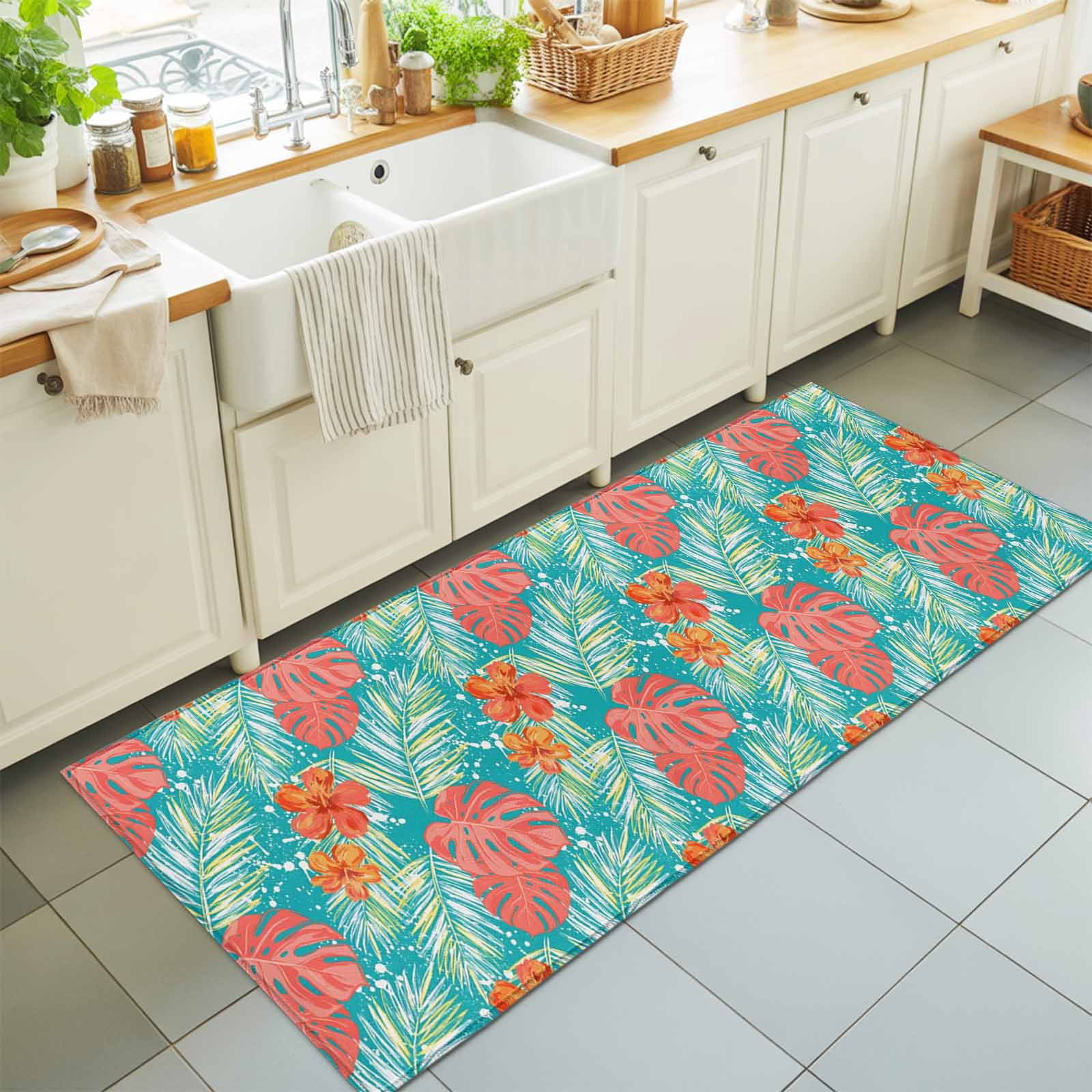 2'x6' Rug Runners for Hallways Kitchen, Red Green Summer Botanical Non ...