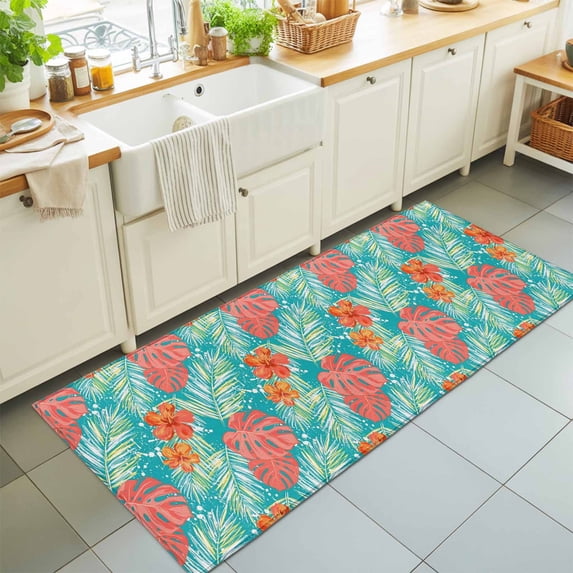 2'x6' Rug Runners for Hallways Kitchen, Red Green Summer Botanical Non ...