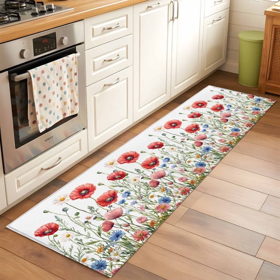 2'x6' Rug Runners for Hallways Kitchen, Red Poppy Flower Non Slip ...